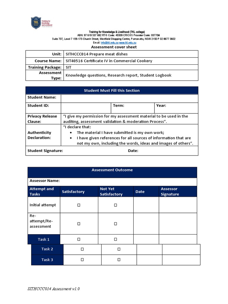 SITHCCC014 Student Assessment Tasks | PDF | Offal | Foods