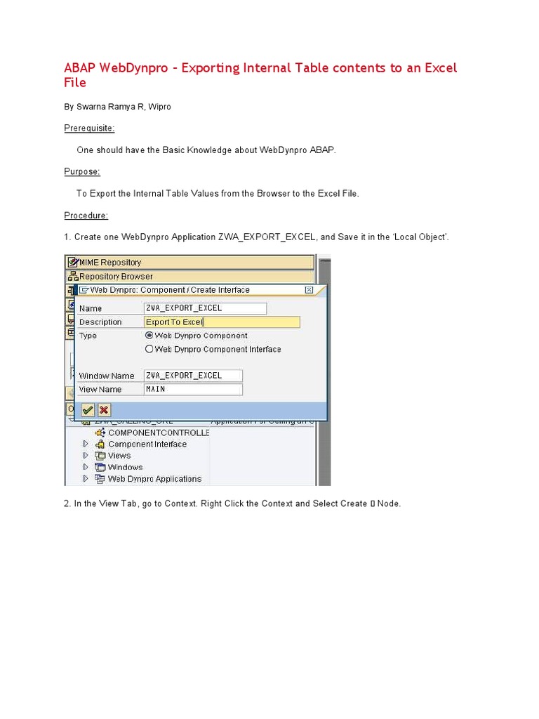 Abap Webdynpro Exporting Internal Table Contents To An Excel File Pdf Computer Data