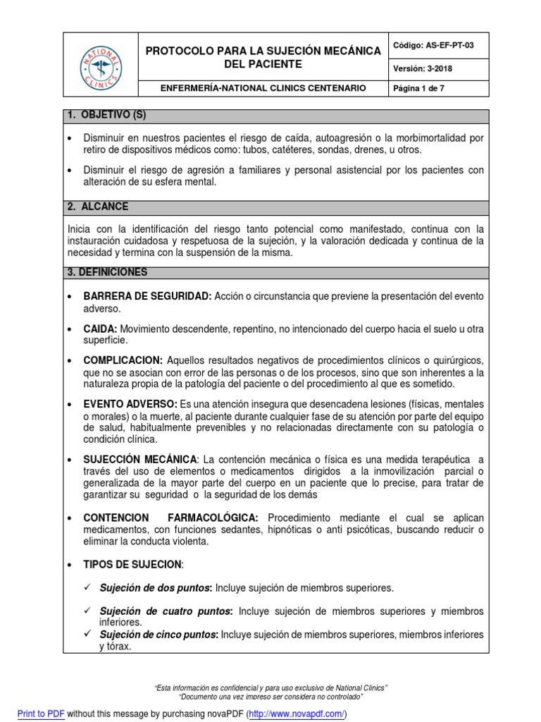 AS-EF-PT-03 Protocolo de Sujeción Mecanica Del Paciente | PDF ...