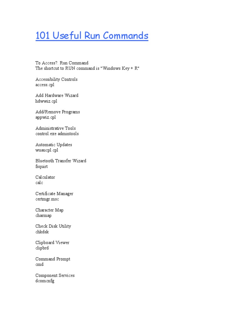 101 Run Commands | PDF | Windows Registry | Group Policy