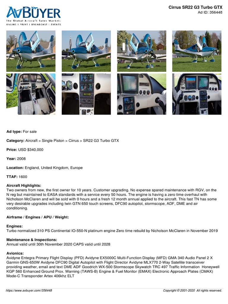 Cirrus sr22 356448 | PDF | Aerospace Engineering | Manufactured Goods
