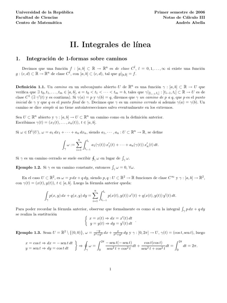 II. Integrales de Linea | PDF | Integral | Función (Matemáticas)