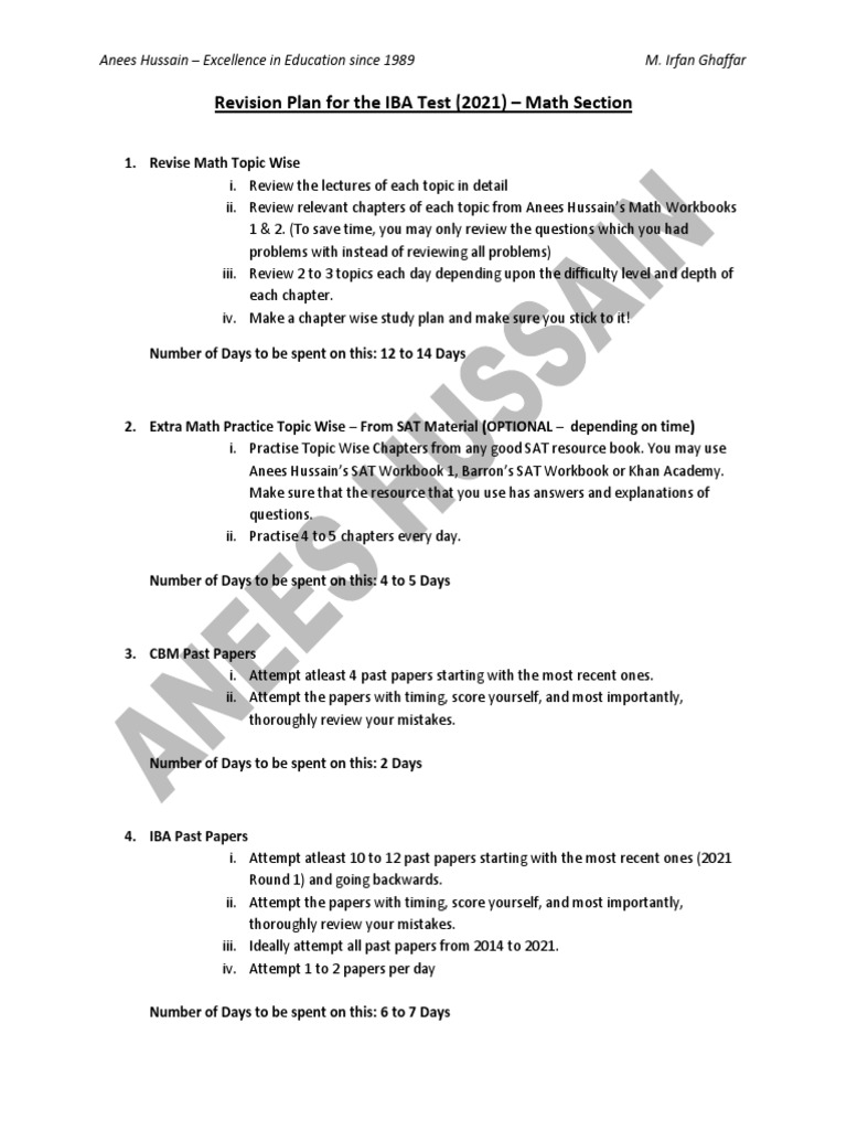 35-Day Revision Plan IBA Test 2021 | PDF | Sat | Tests