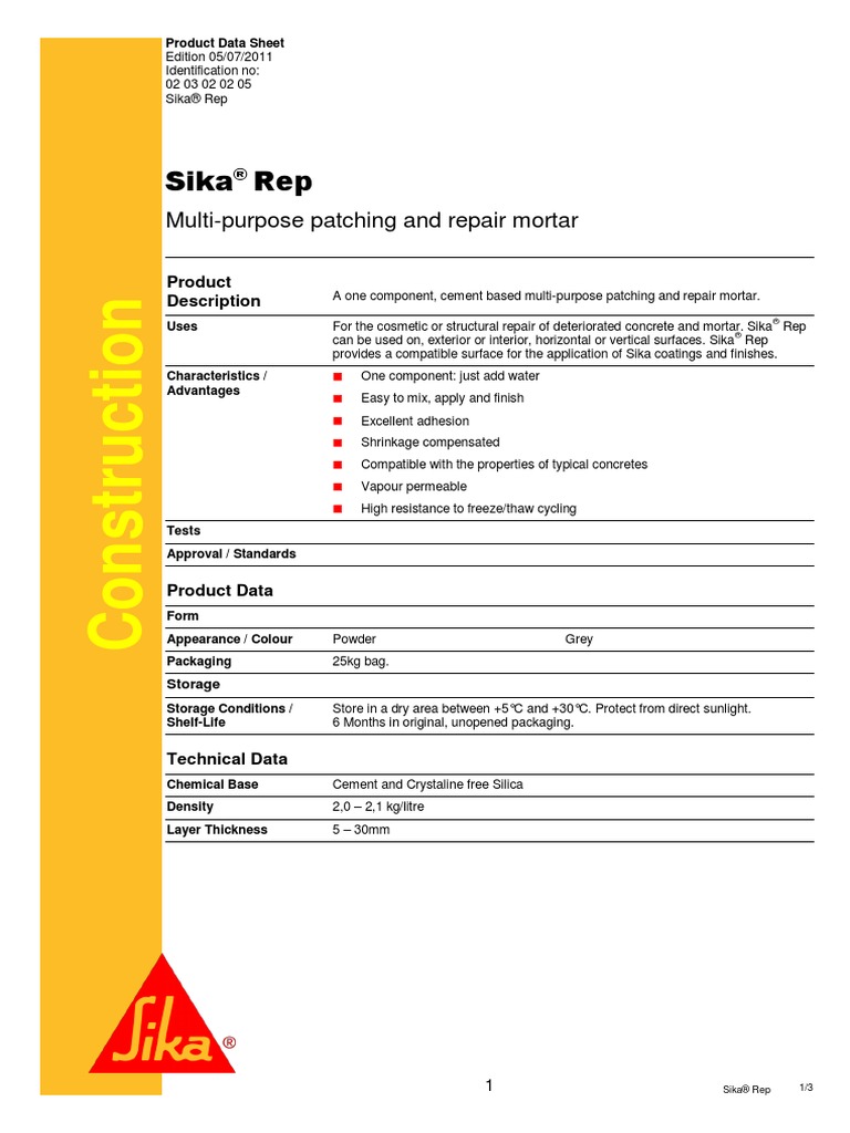 Sika Rep: Multi-Purpose Patching and Repair Mortar | PDF | Wafer ...