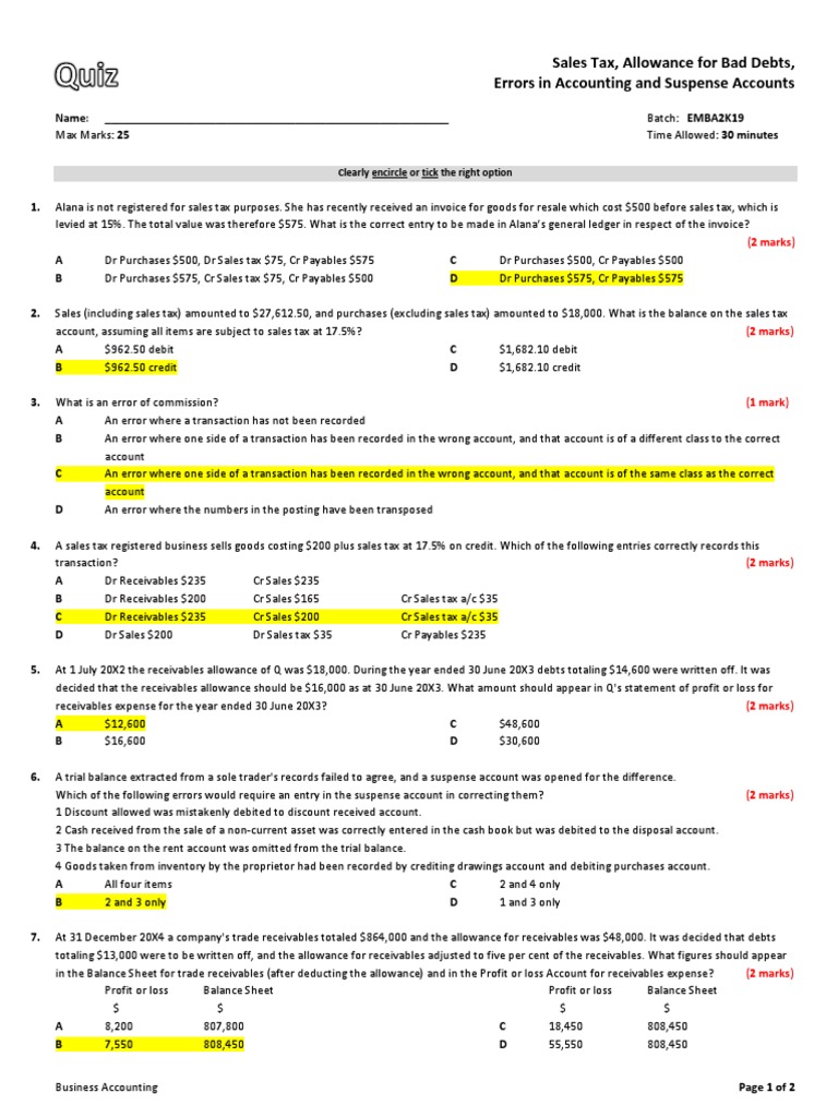 Business Accounting: Sales Tax & Errors | PDF | Debits And Credits ...