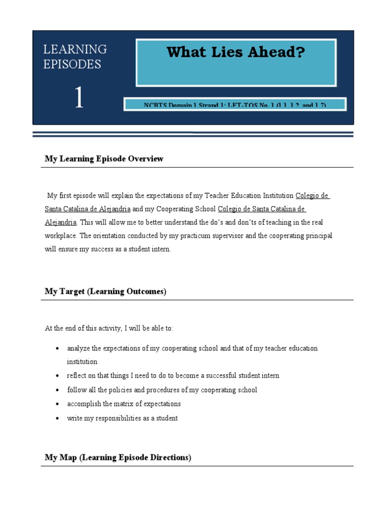 What Lies Ahead?: Learning Episodes | PDF | Teacher Education | Teachers