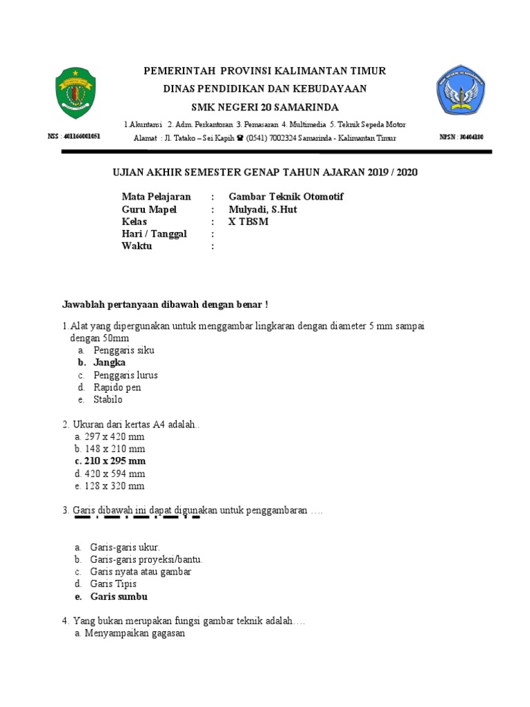 Ujian Gambar Teknik Otomotif SMK | PDF | Seni