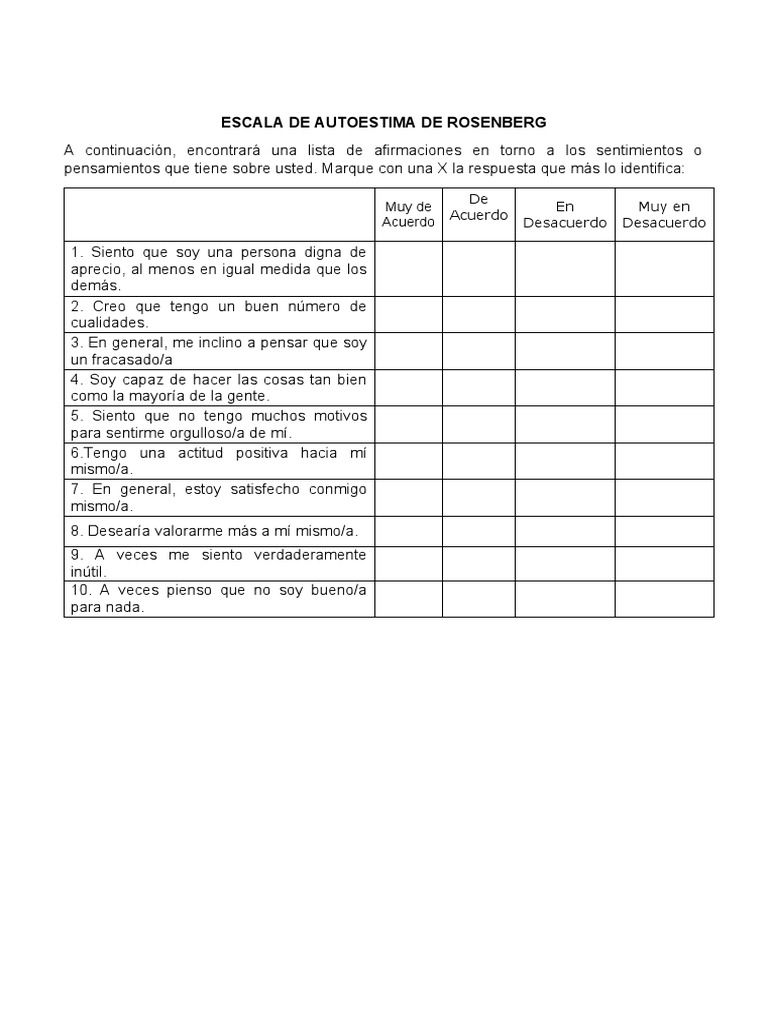 Escala de Autoestima de Rosenberg | PDF
