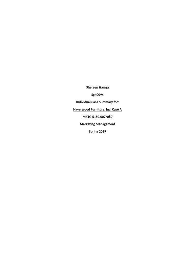 Shereen Hamza Sgh0094 Individual Case Summary For: Haverwood Furniture ...