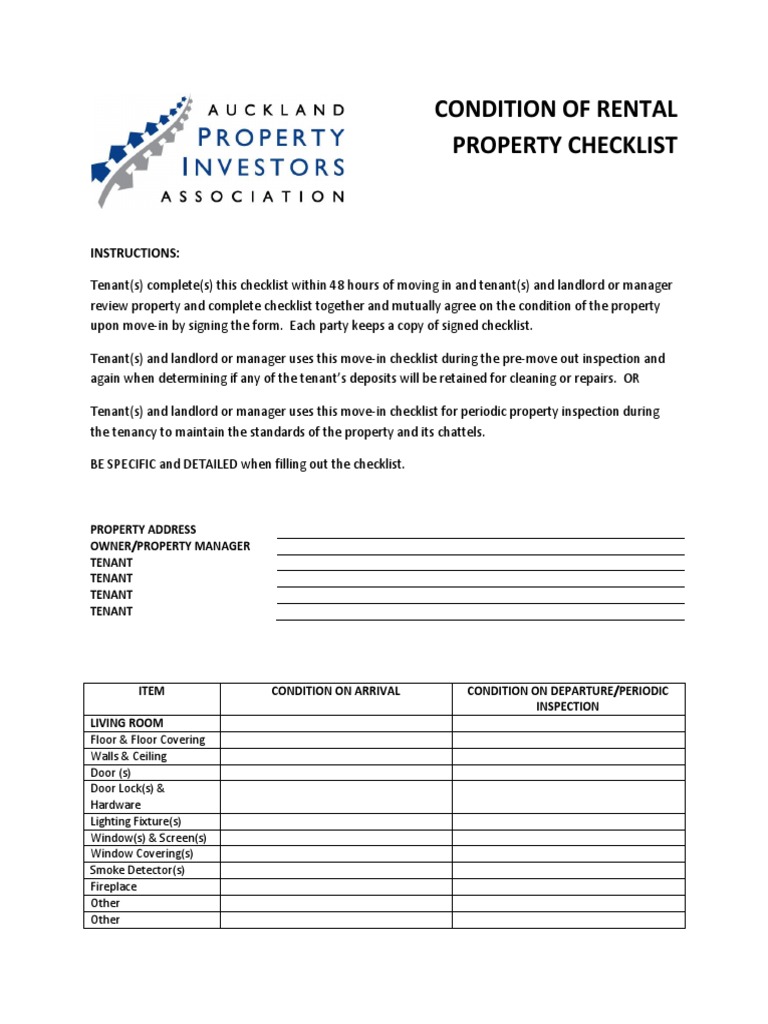 Condition of Rental Property Checklist: Instructions | PDF | Bathroom ...