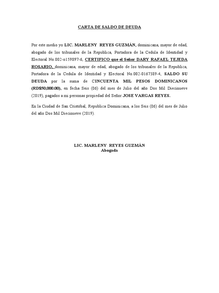Carta de Saldo de Deuda | PDF