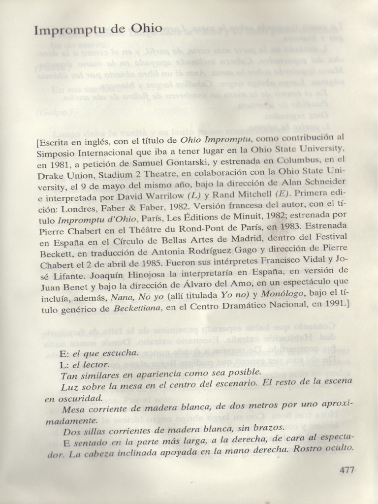 Impromptu de Ohio de Samuel Beckett | PDF