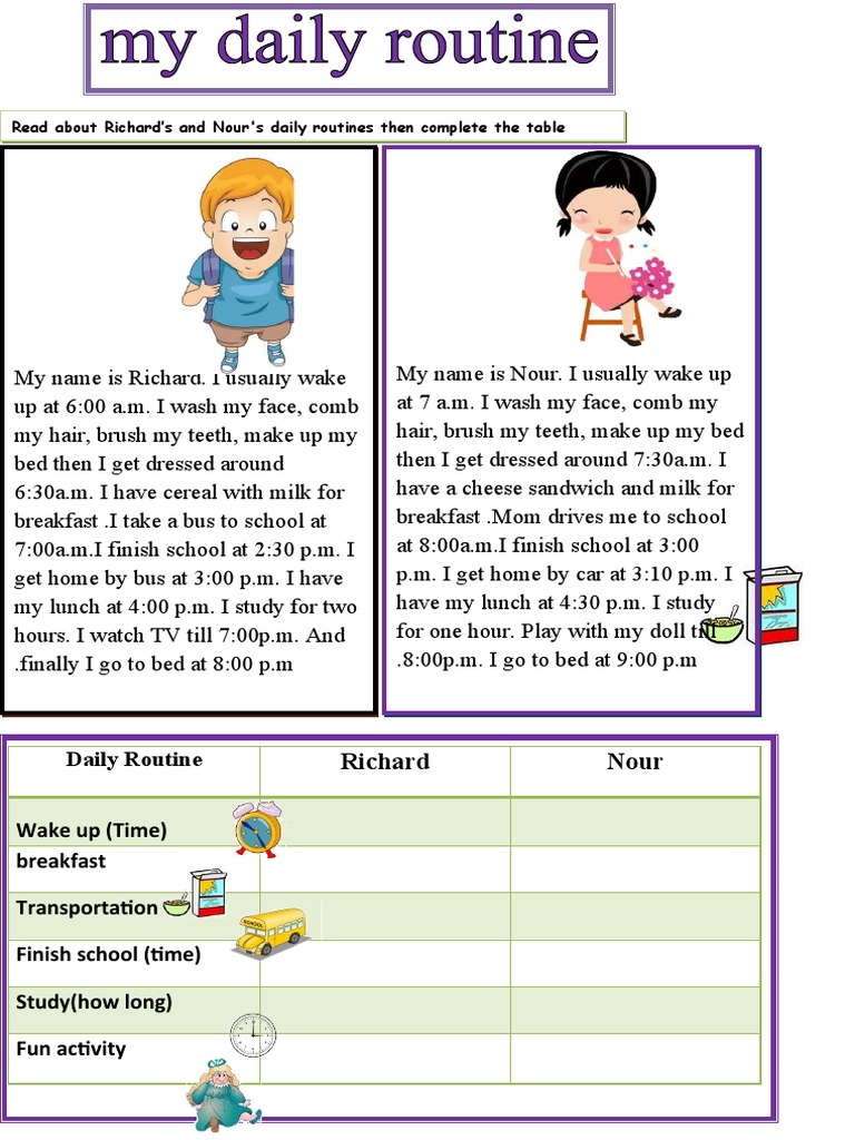 Daily Routine Reading Comprehension Exercises - 93640 | PDF | Language ...
