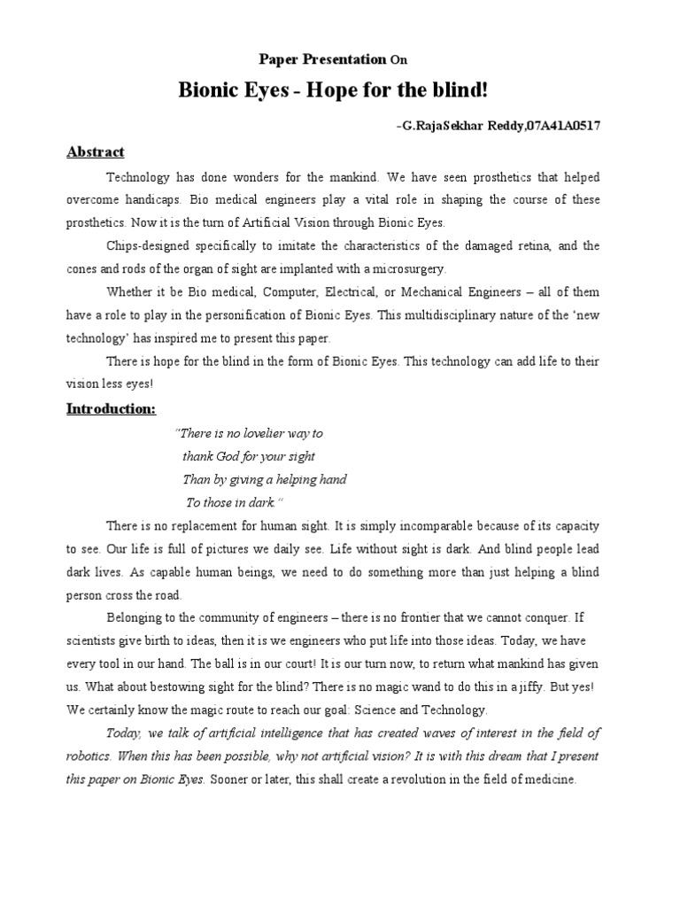 Bionic Eye | PDF | Cornea | Visual System