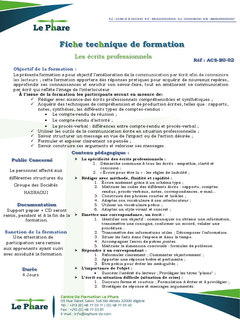 Formation en Écrits Professionnels Efficaces | PDF | la communication ...