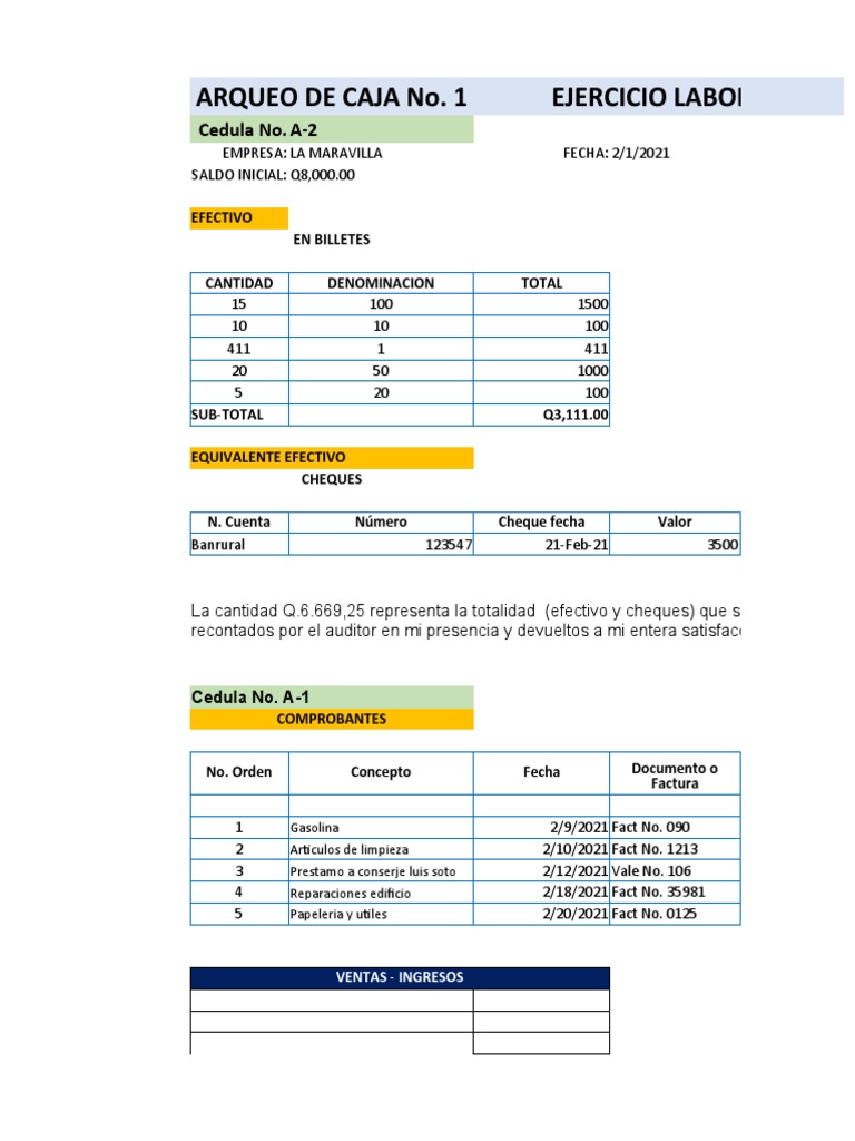 Arqueo de Caja Chica e | PDF | Cheque | Servicios (economía)