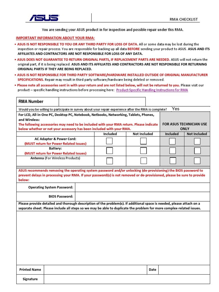 RMA CheckList | PDF | Personal Computers | Laptop