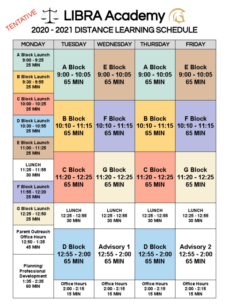 LIBRA Academy: 2020 - 2021 Distance Learning Schedule | PDF