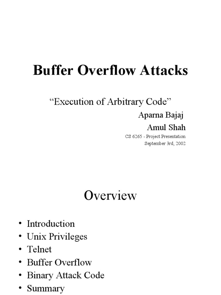 Buffer Overflow by Amul & Aparna | PDF | Pointer (Computer Programming) | Software