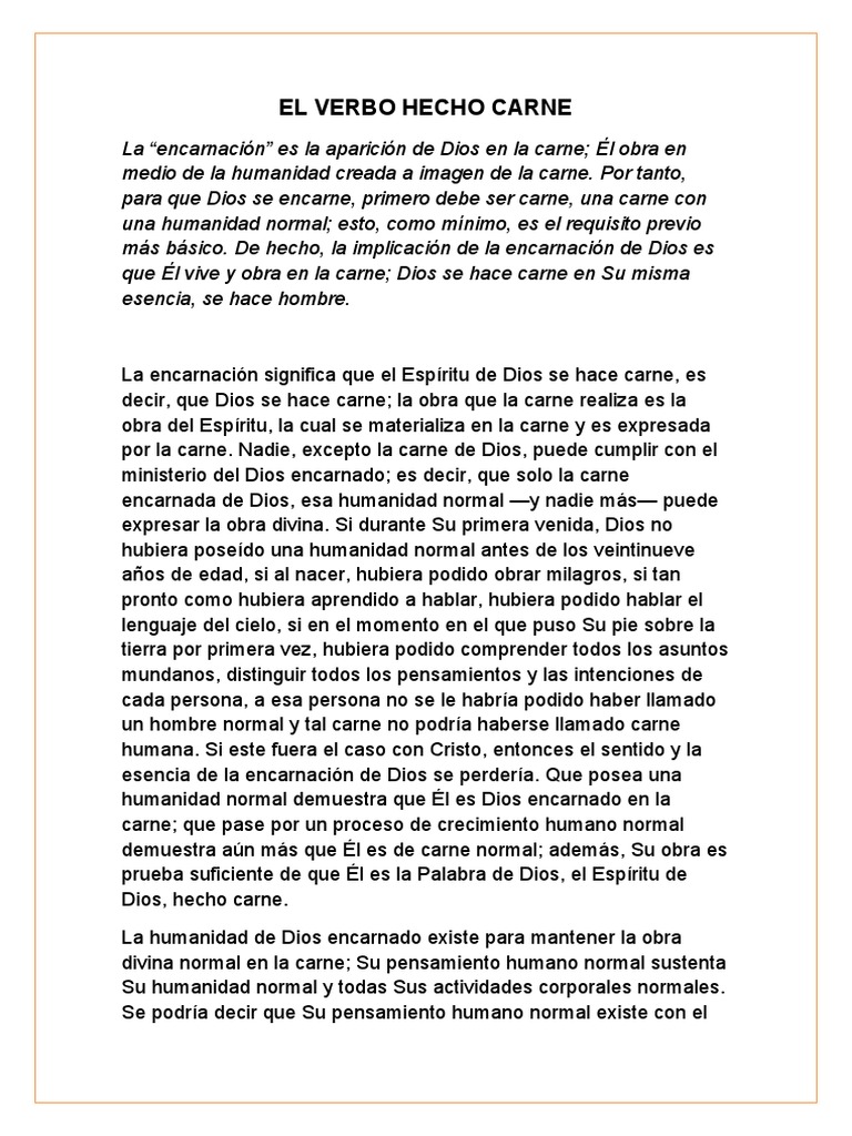 El Verbo Hecho Carne | PDF | Encarnación (cristianismo) | Dios