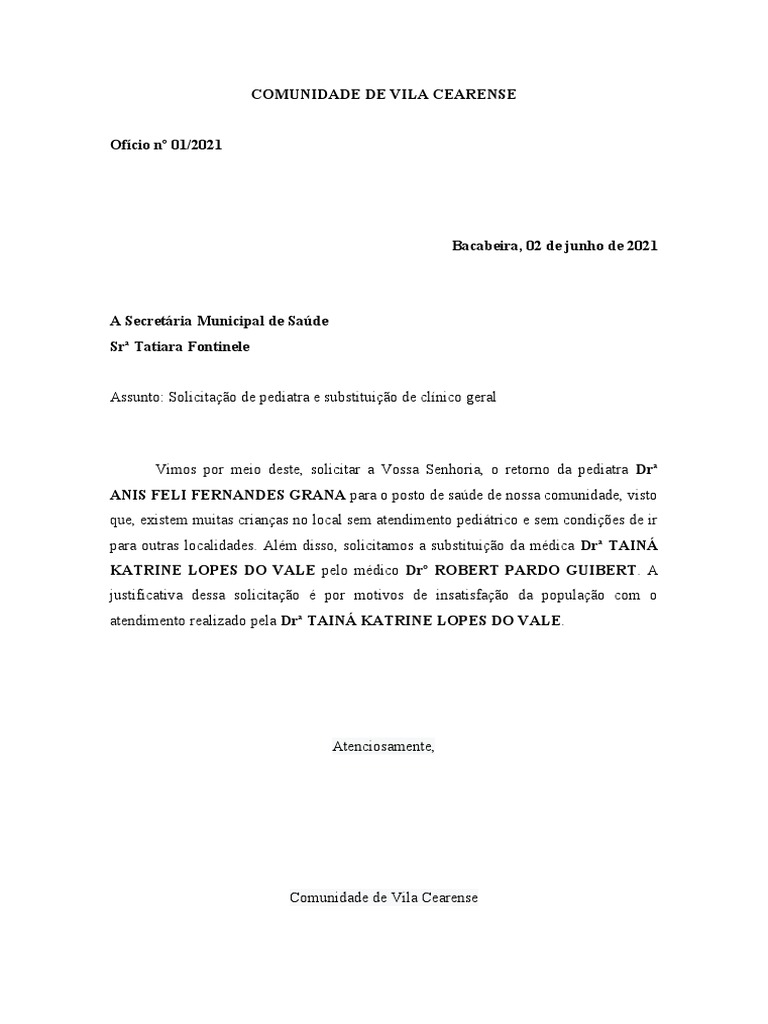 Modelo I - Minuta de Ofício-Carta - Solicitação 2 | PDF