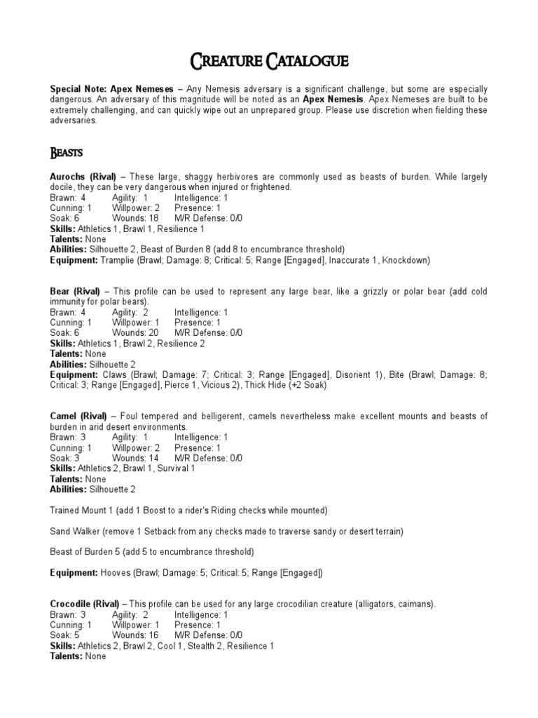 Creature Catalogue | PDF | Predation | Nature