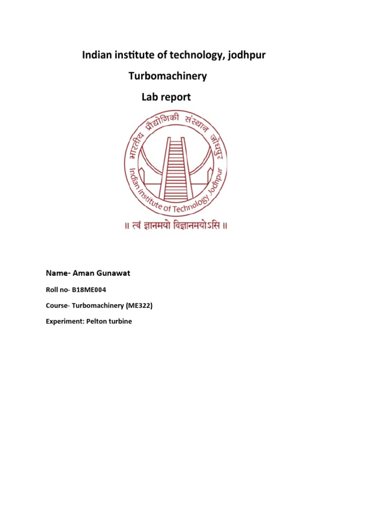 Indian Institute of Technology, Jodhpur Turbomachinery Lab Report | PDF ...