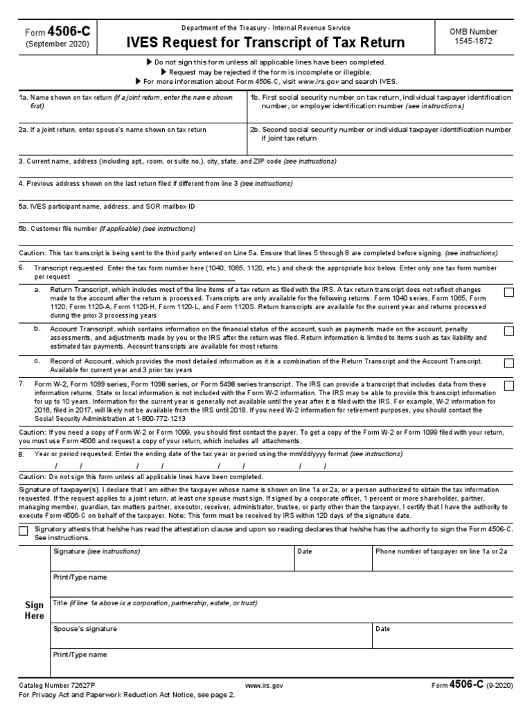 IVES Request For Transcript of Tax Return: First) | Download Free PDF ...