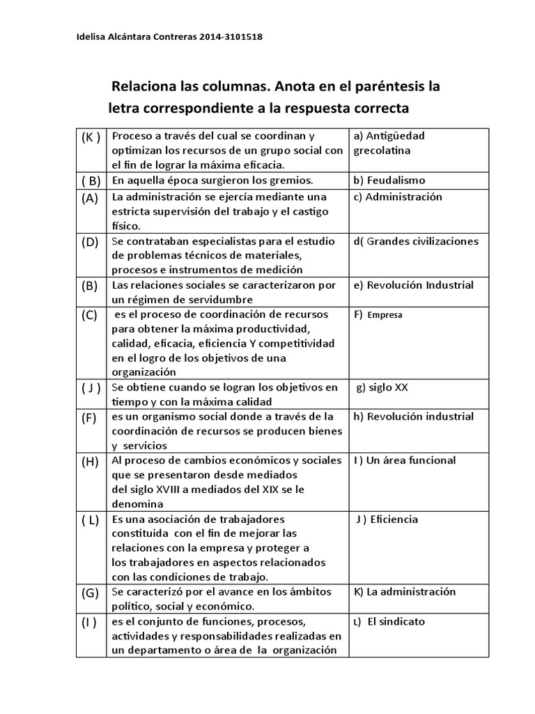 Relaciona Las Columnas | PDF