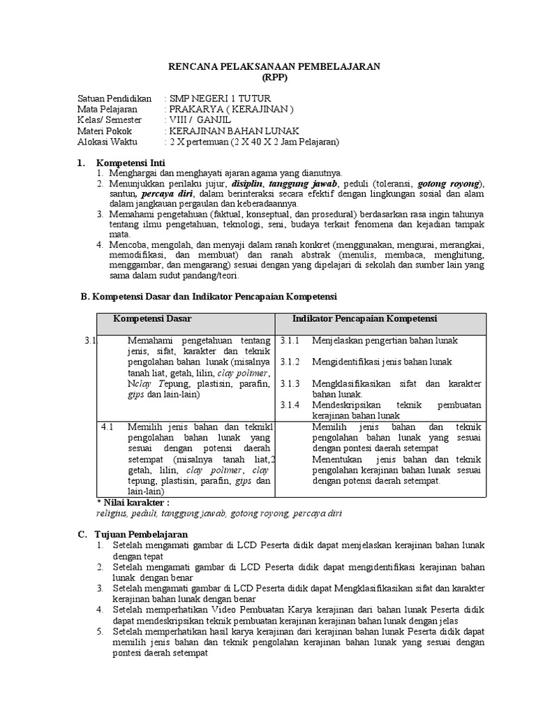 RPP Kerajinan Bahan Lunak 8, Ganjil | PDF
