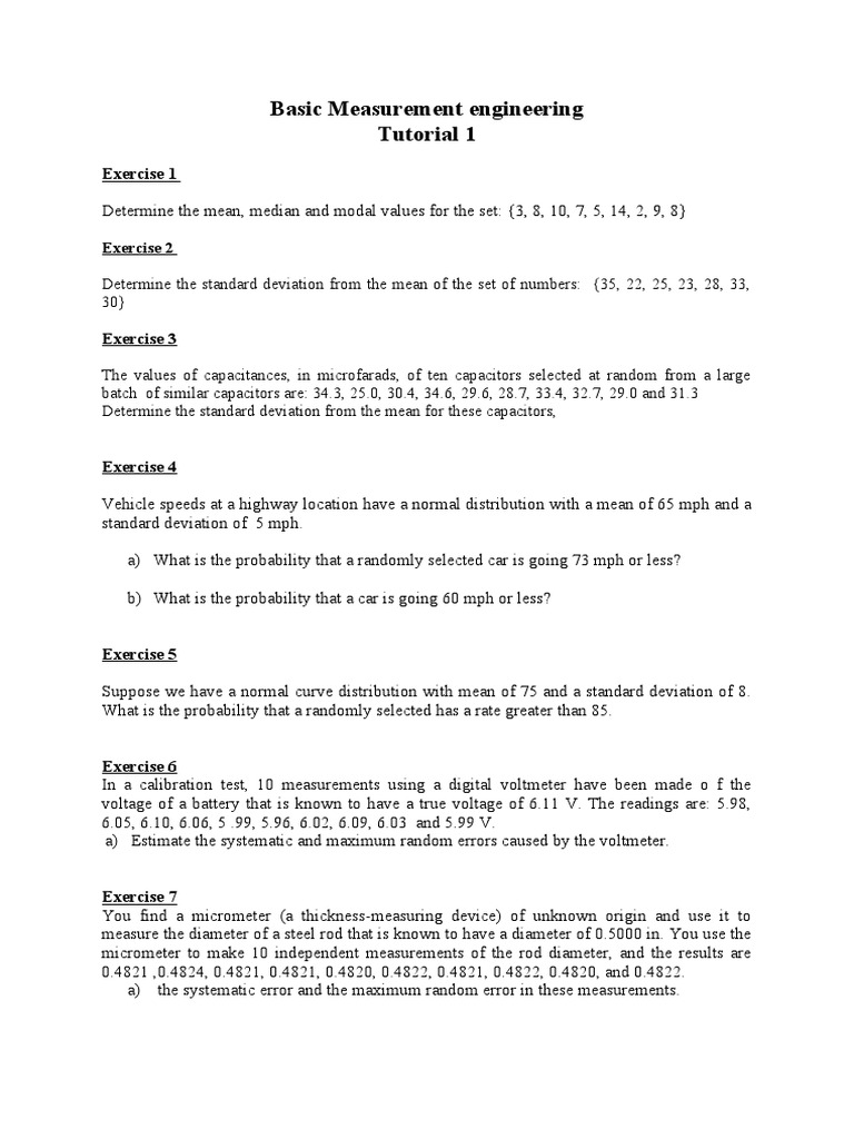 Basic Measurement Engineering Tutorial 1: Exercise 1 | PDF
