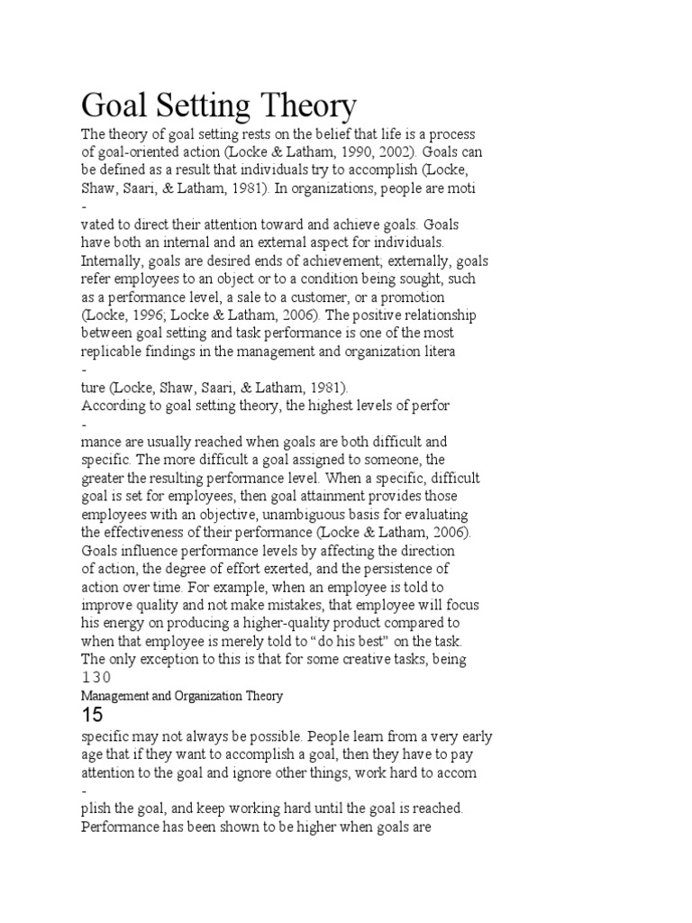 Goal Setting Theory: Management and Organization Theory | PDF | Goal ...