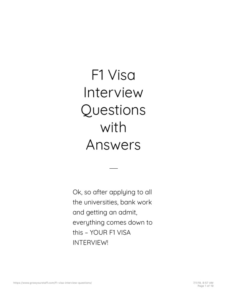 Latest F1 Visa Interview Questions With Answers | PDF | Travel Visa | Banks