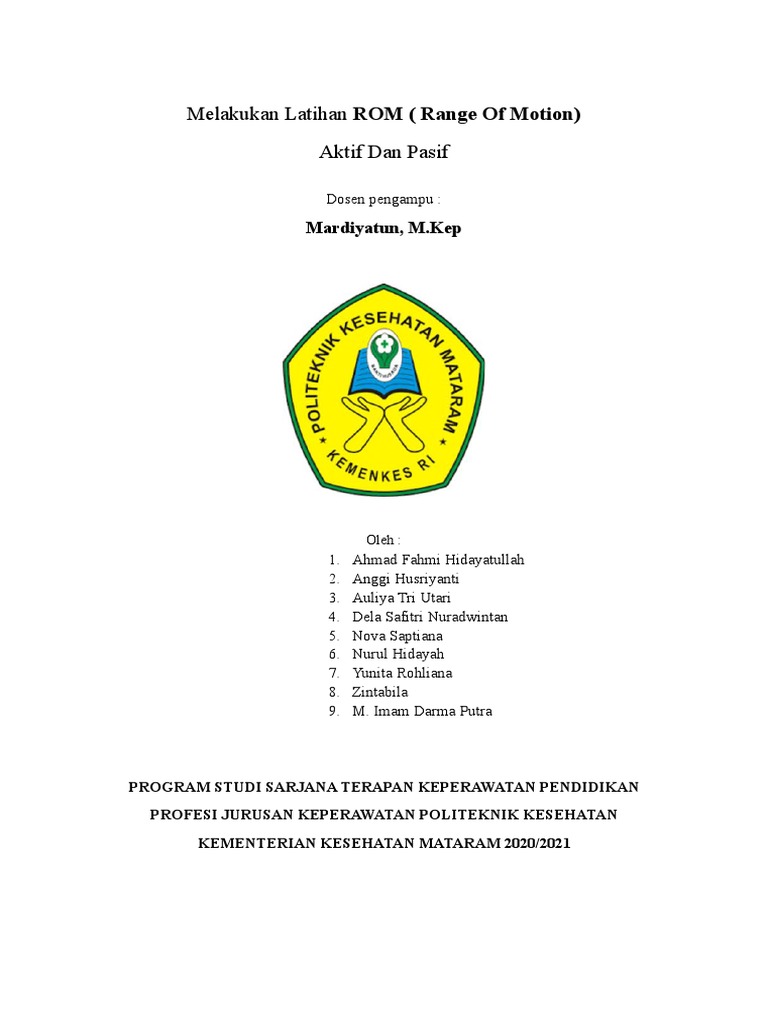 Melakukan Latihan ROM (Range of Motion) Aktif Dan Pasif: Mardiyatun, M ...