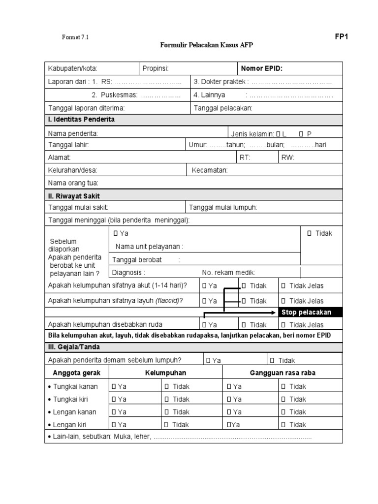 FP1 Formulir Pelacakan Kasus AFP | PDF | Pengembangan Diri
