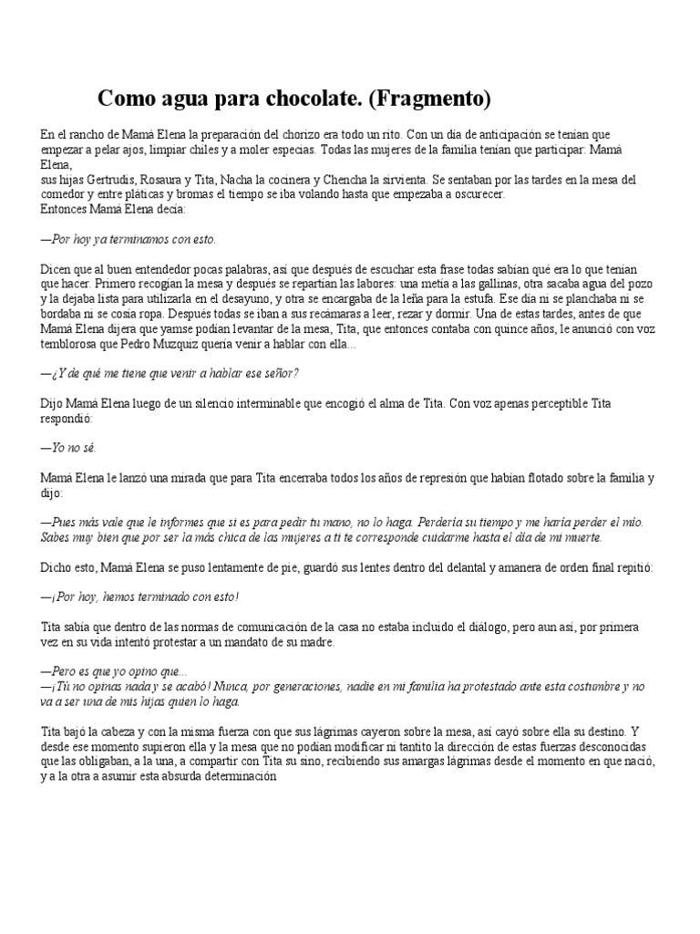 Como Agua para Chocolate Fragmento | PDF