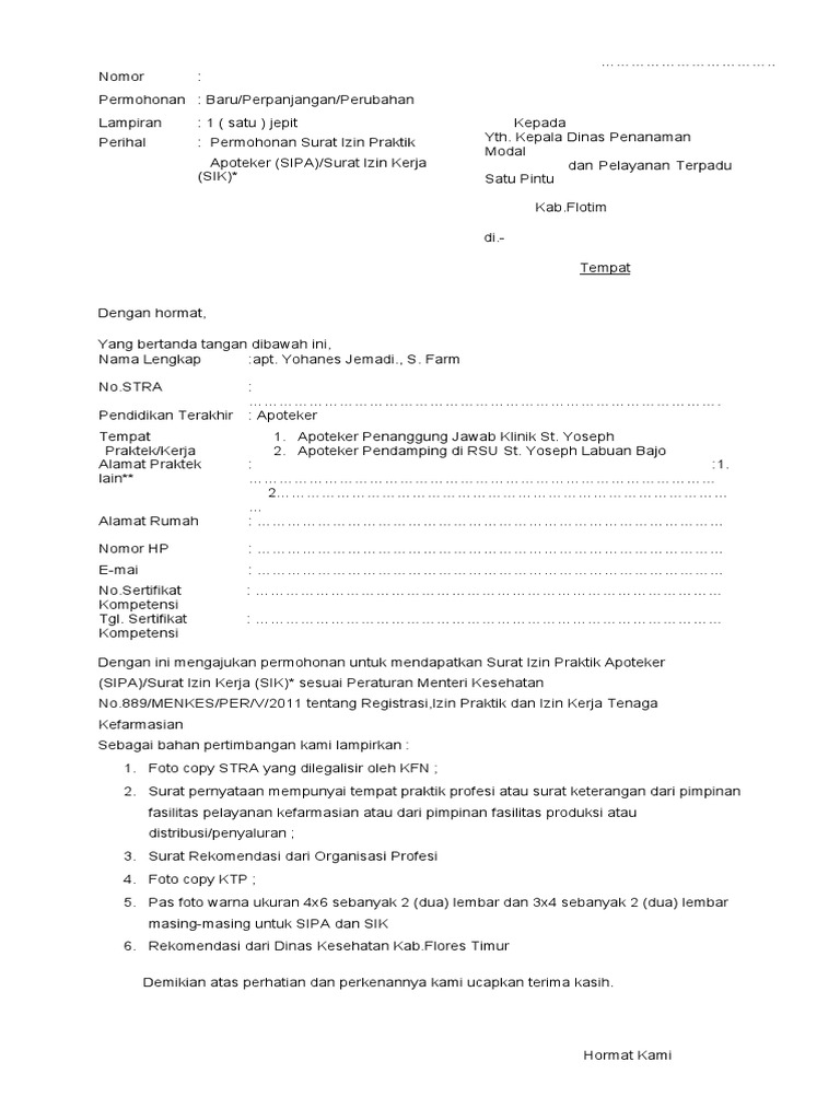 Form Surat Izin Praktik Apoteker Sipa | PDF | Hukum | Pengembangan Diri