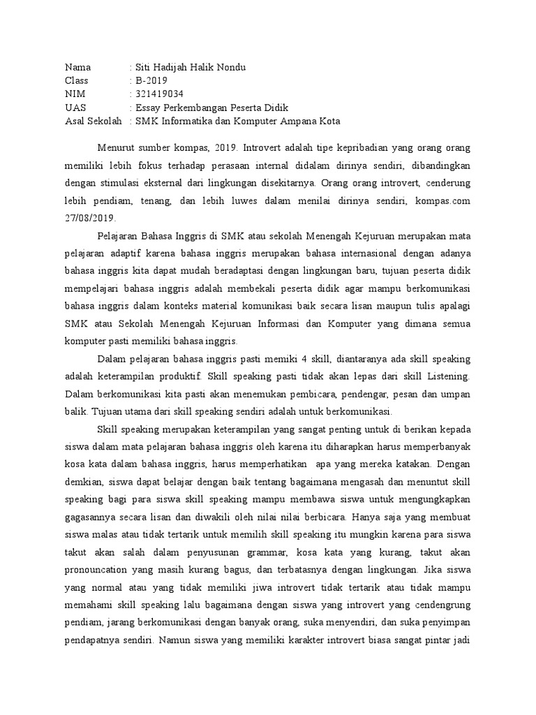 Uas Essay Perkembangan Peserta Didik | PDF