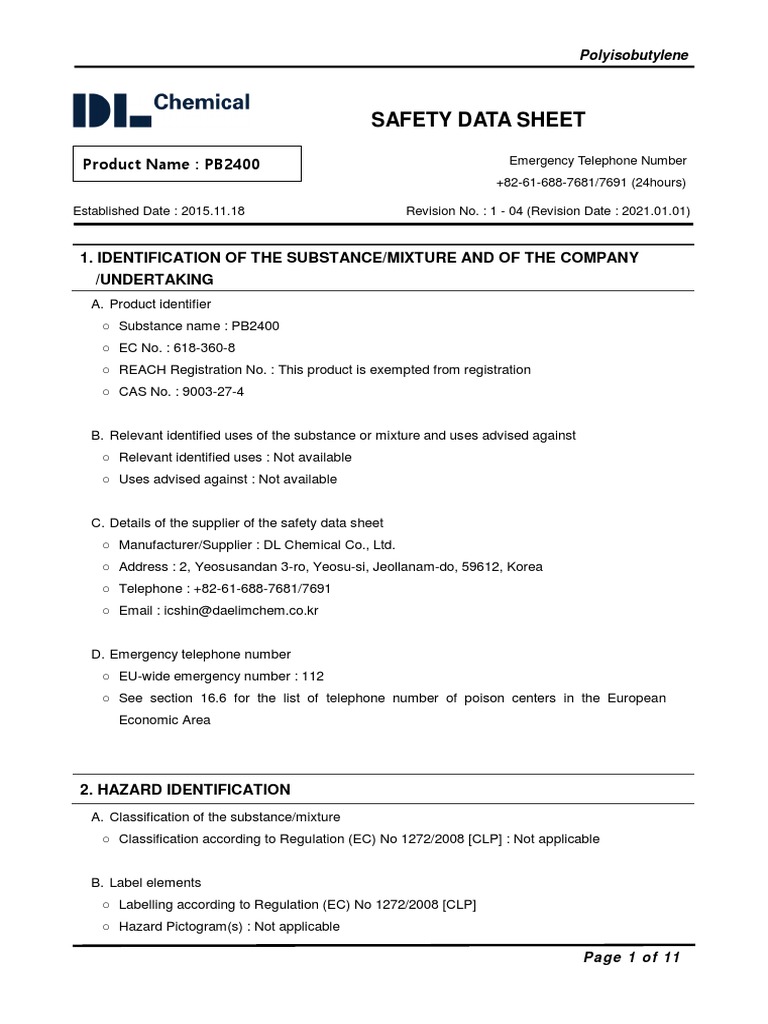 Safety Data Sheet: Product Name: PB2400 | PDF | Dangerous Goods | Toxicity