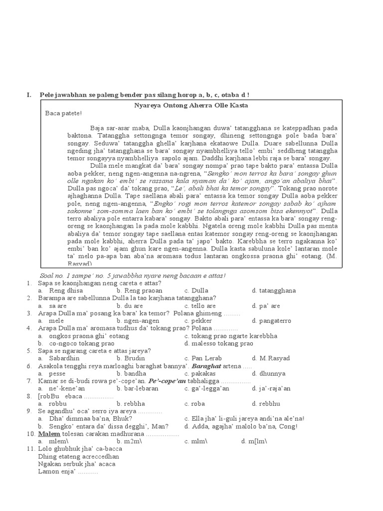 PAT Bahasa MAdura 5 | PDF | Seni & Disiplin Bahasa