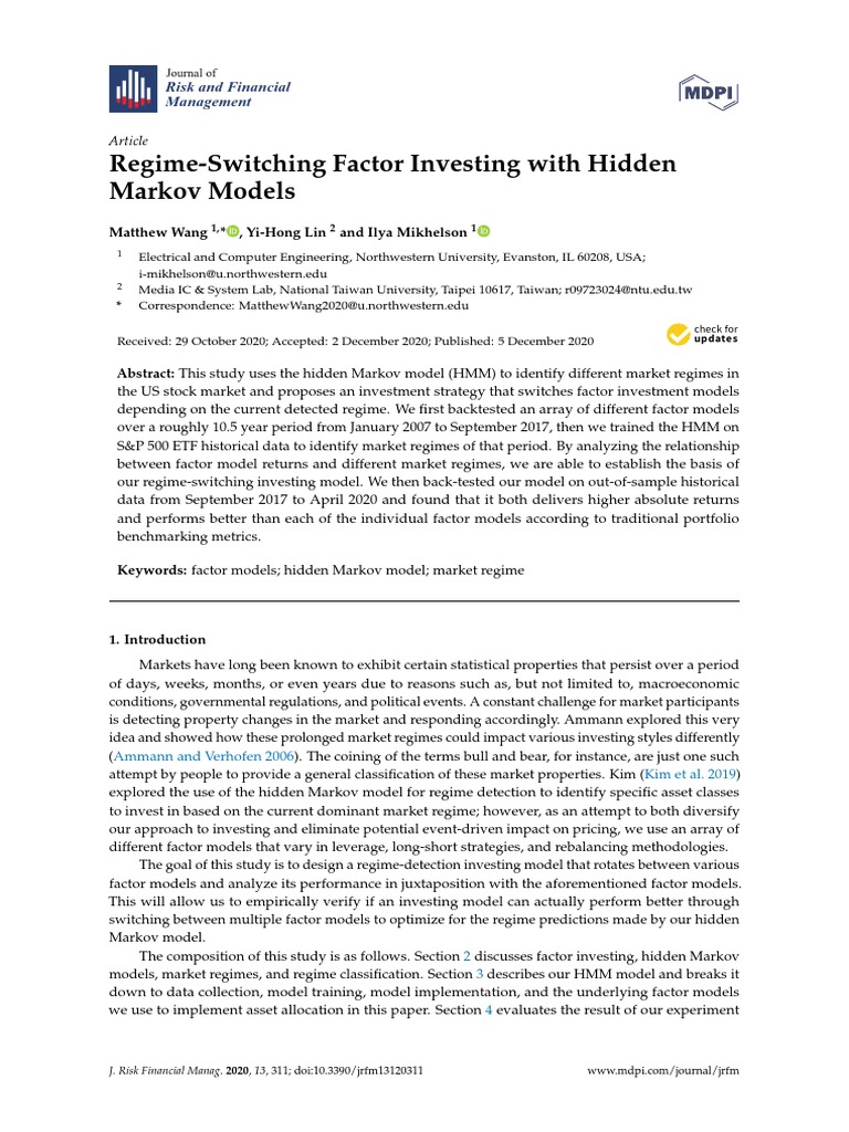 Regime-Switching Factor Investing With Hidden Markov Models | PDF | Sharpe Ratio | Beta (Finance)