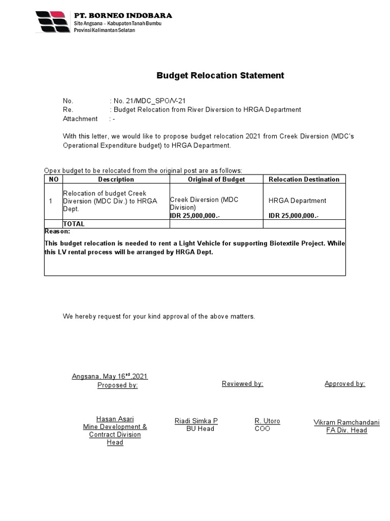 Budget Relocation Statement | PDF