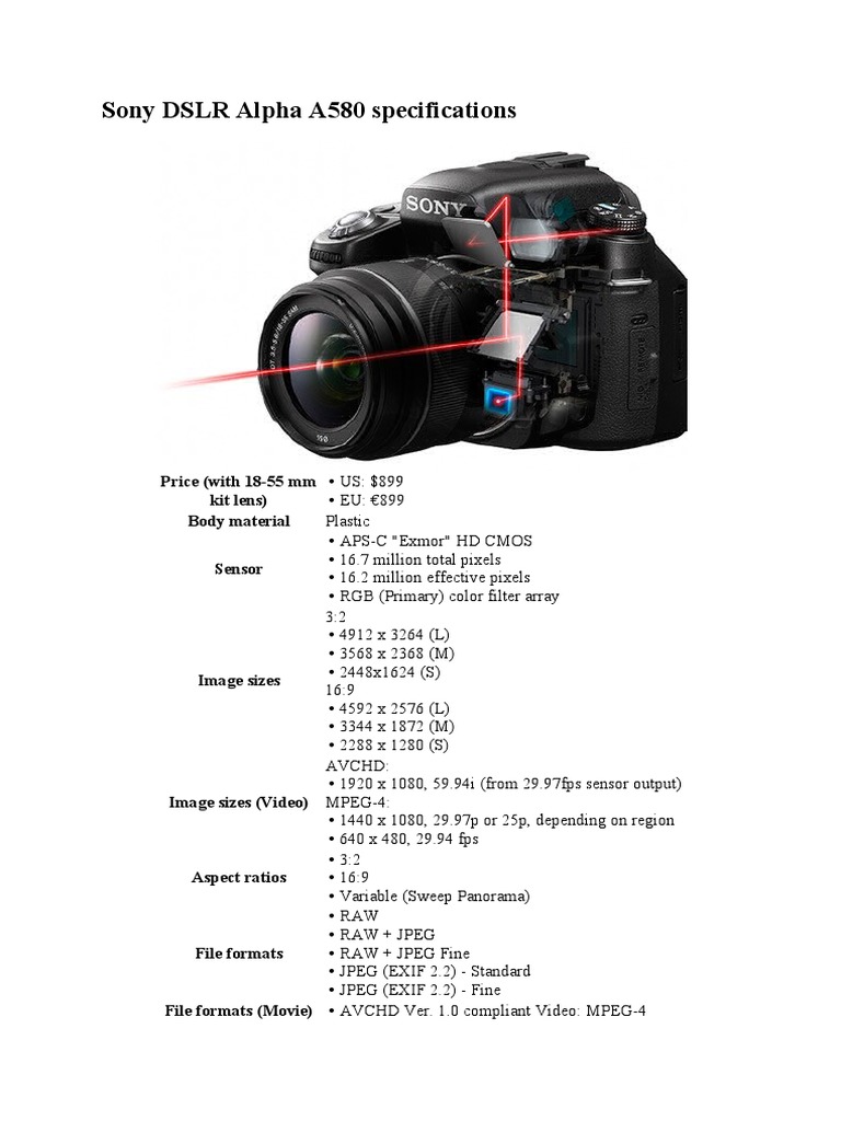 Sony DSLR Alpha A580 Specifications | PDF | Film Speed | Digital Single ...
