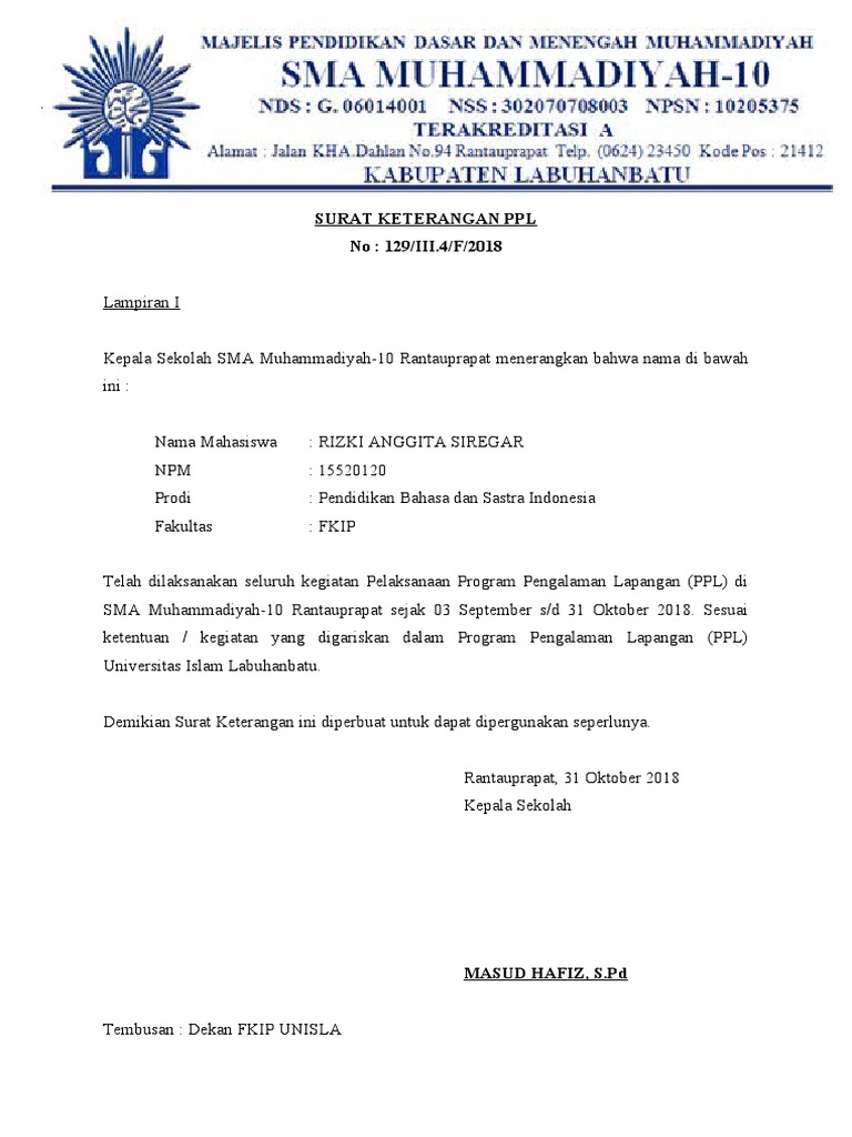 Surat Keterangan PPL | PDF
