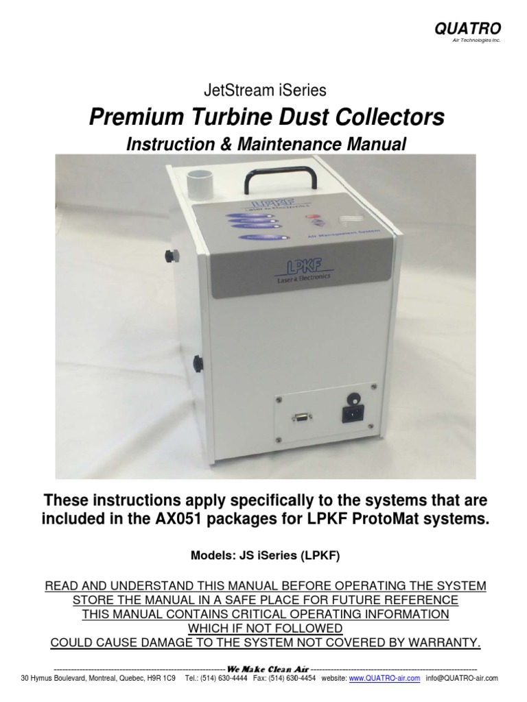 Dust Extraction Manual Jet Stream ISeries-e-1-0 | PDF | Dust | Switch
