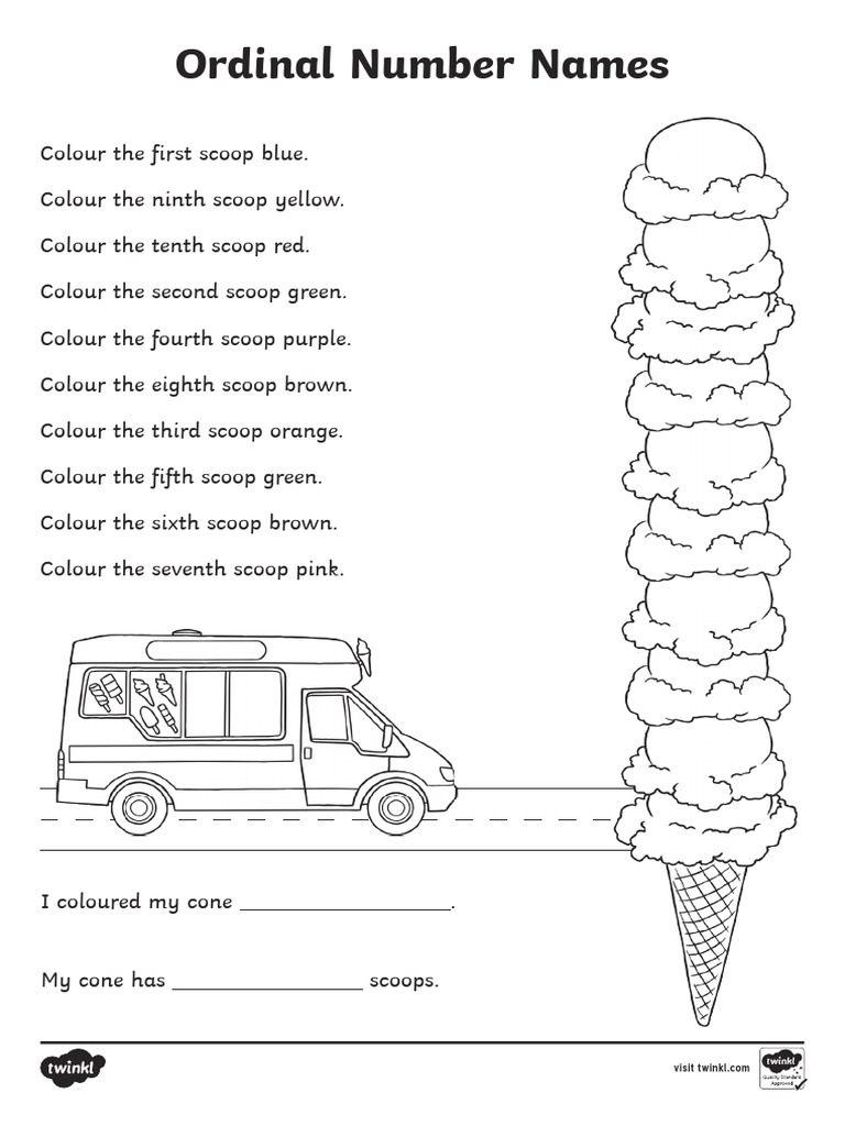 T T 11642 Ordinal Number Ice Cream Colouring Activity Sheet Ver 1 | PDF