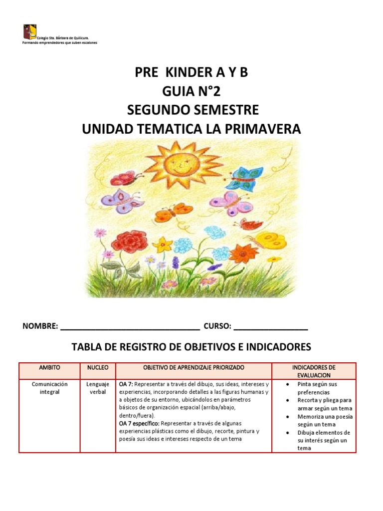 Guia n2 Unidad Tematica La Primavera II Semestre Pre Kinder | PDF ...