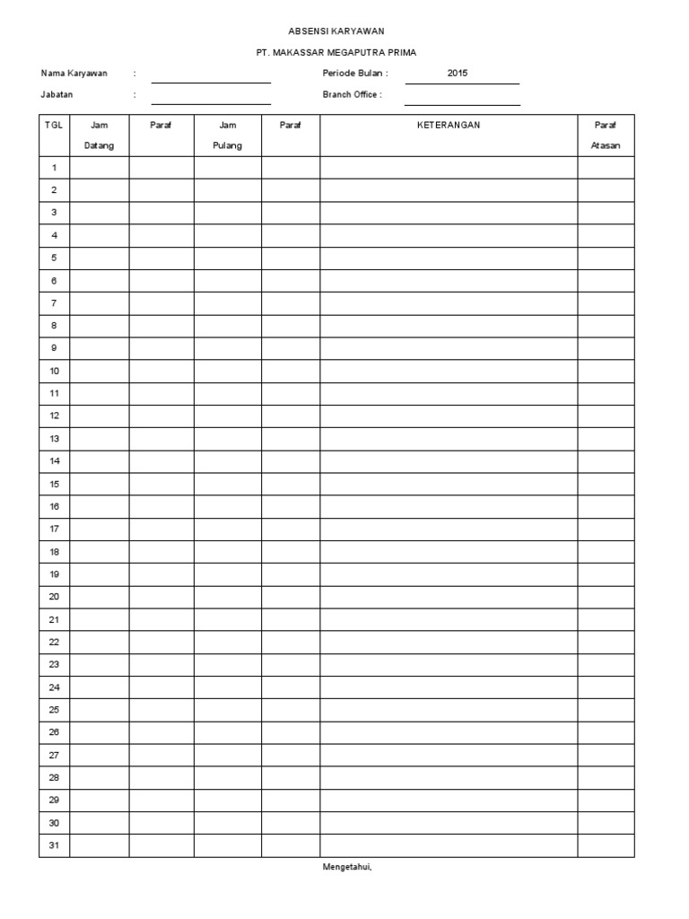 Form Absen Manual | PDF
