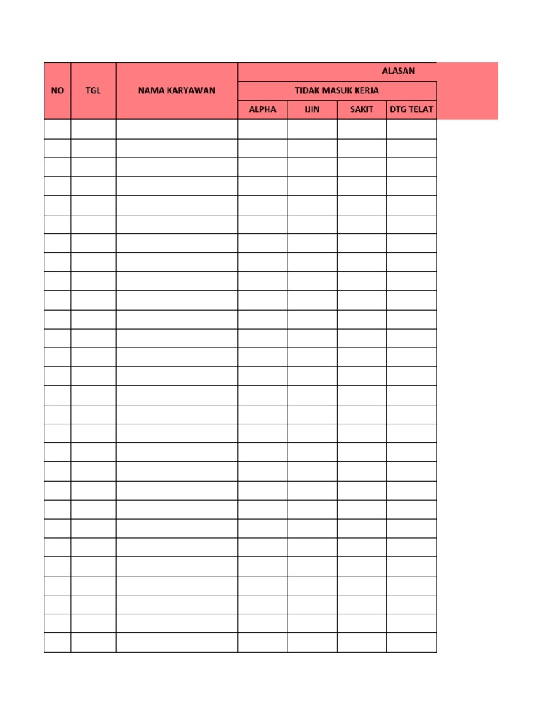 Formulir Absensi Manual Karyawan | PDF