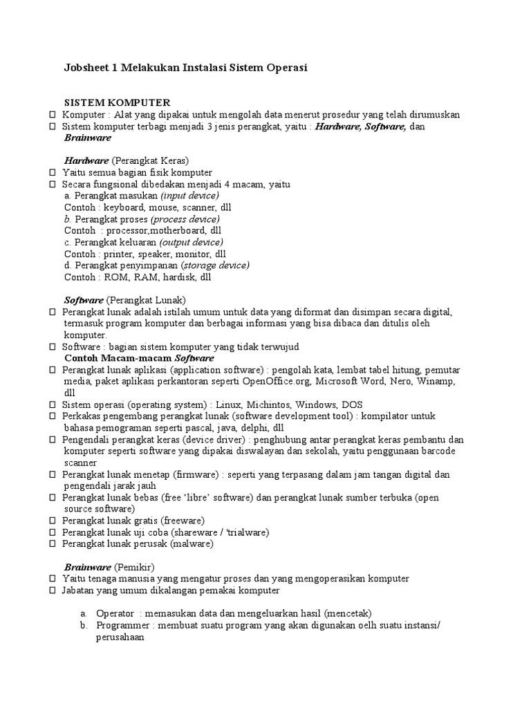 Jobsheet 1 Melakukan Instalasi Sistem Operasi | PDF